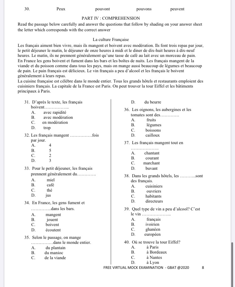 BECE: FRENCH PAST QUESTION – Educational News Ghana